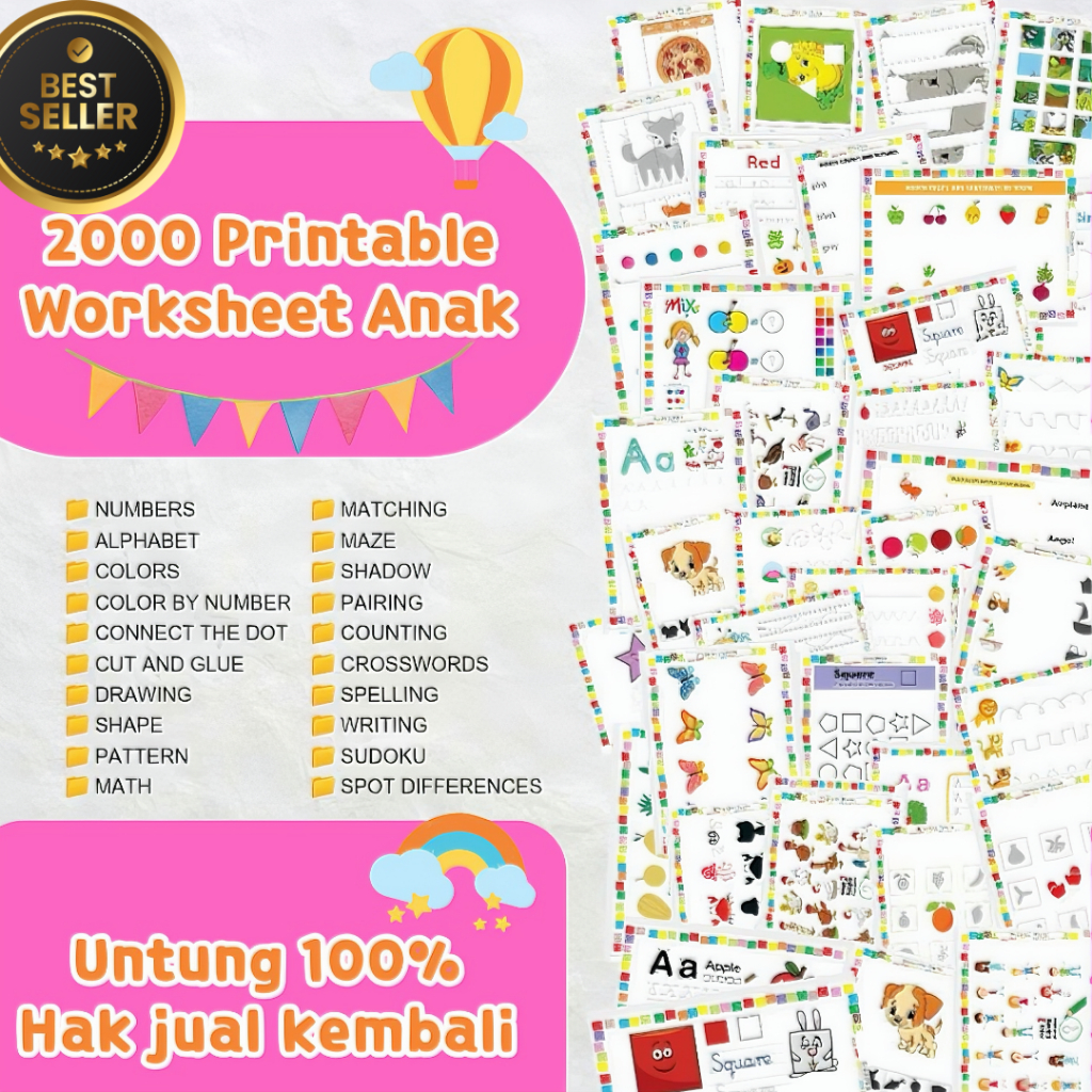 Jual 2000++ Worksheet Anak Pra Sekolah TK/PAUD Lembar Aktivitas Belajar ...