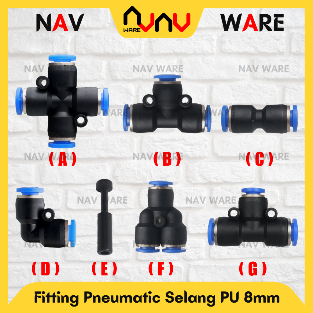 Jual Fitting Pneumatic Slip Lock Selang PU 8mm / Tee T / Joiner Lurus / Cross 4 Arah / Elbow ...