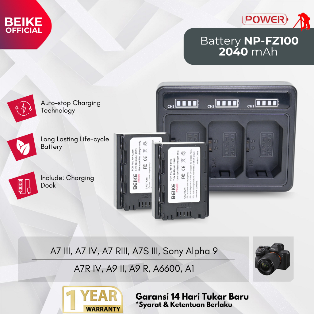 Jual Beike Baterai NP-FZ100 kamera Sony A7 III, A7 IV, A7R IV, A9 | Shopee Indonesia