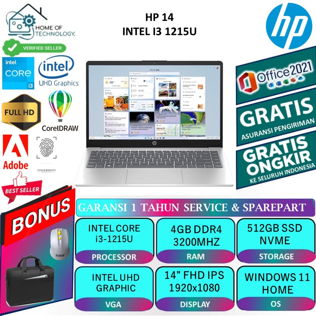 Jual laptop kerja hp 14 intel core i3 1215u ram 16gb 512gb ssd 14 fhd ...