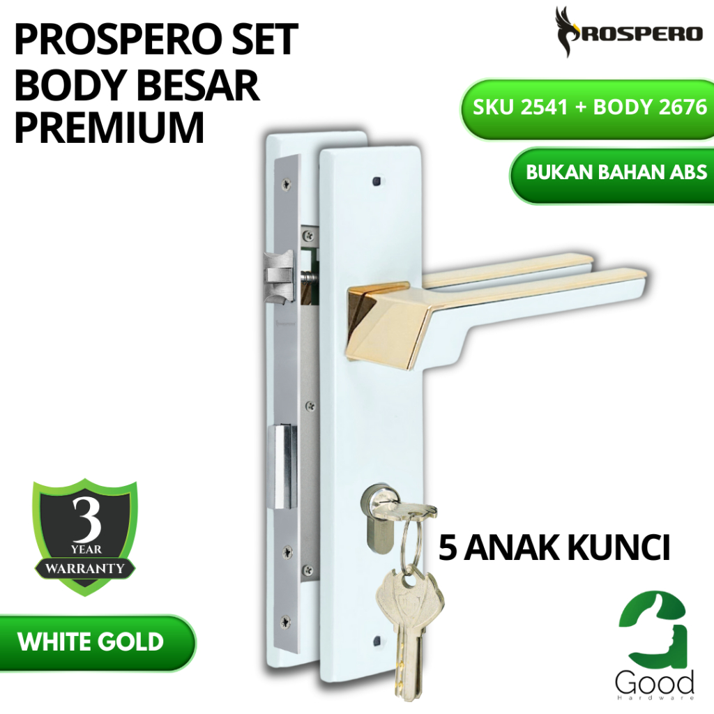 Jual Prospero Handle Pintu Putih Set Gagang Kunci Pintu Rumah Ukuran ...