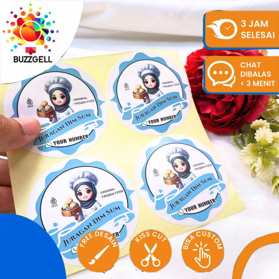 Jual 9-15 Buzzgell Print Sticker Dimsum Label Stiker Bentuk Bulat Dim ...