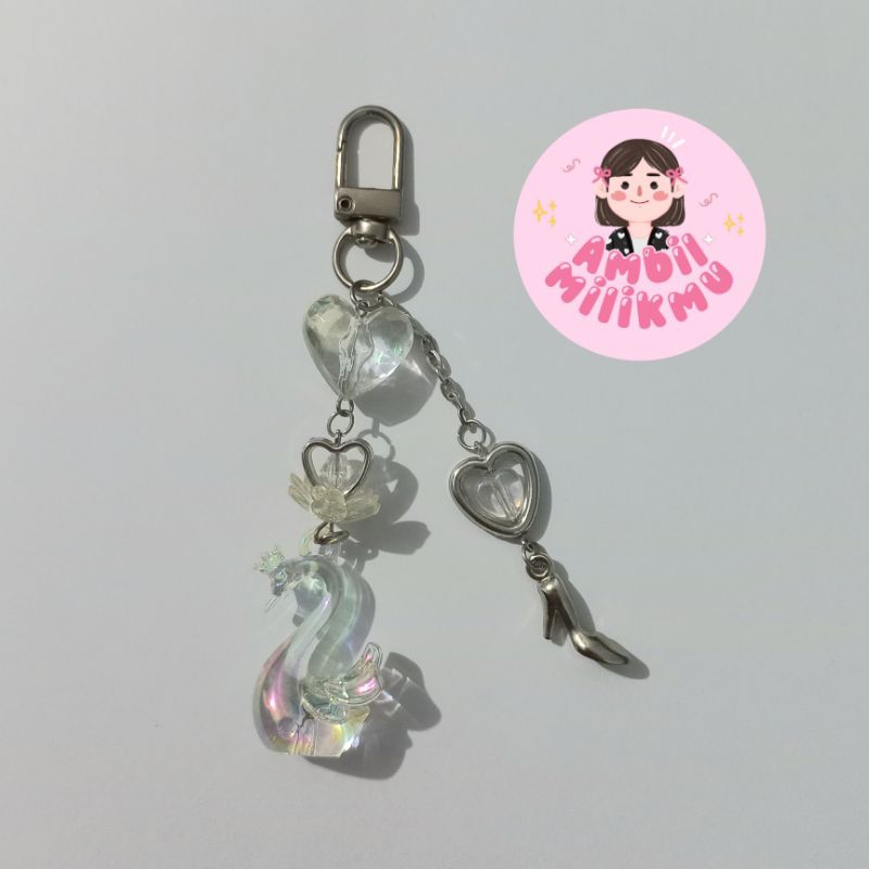 Jual luxury swan lake keychain | transparent white silver keychain bag ...