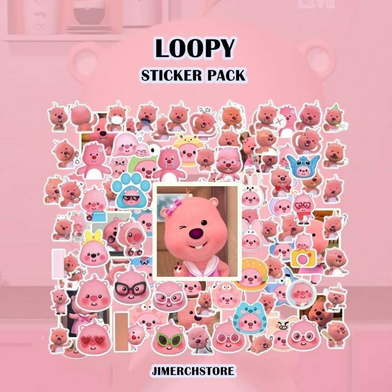 Jual STICKER LOOPY PINK PORORO LUCU Stiker Pack set isi 50 pcs | Shopee ...