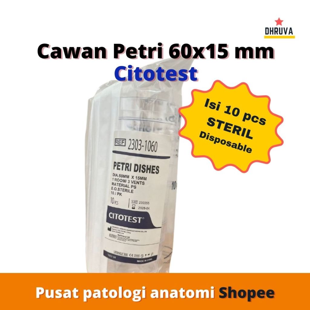 Jual Petri Dish 60 Cawan Petri 60 mm x 15 mm Isi 10 pcs Citotest Steril ...