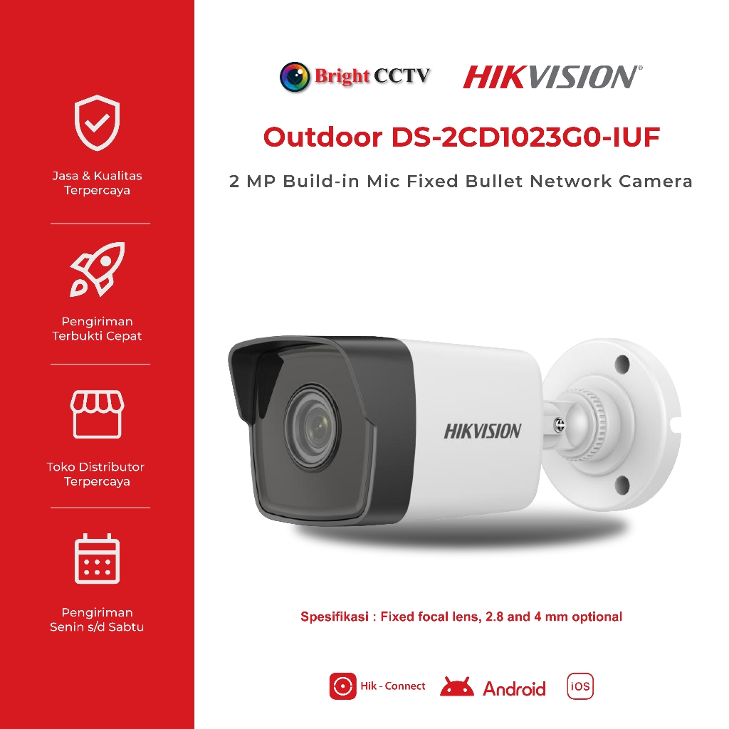 Jual IP Audio Camera Hikvision 2MP DS-2CD1023G2-LIU Build In Microphone ...