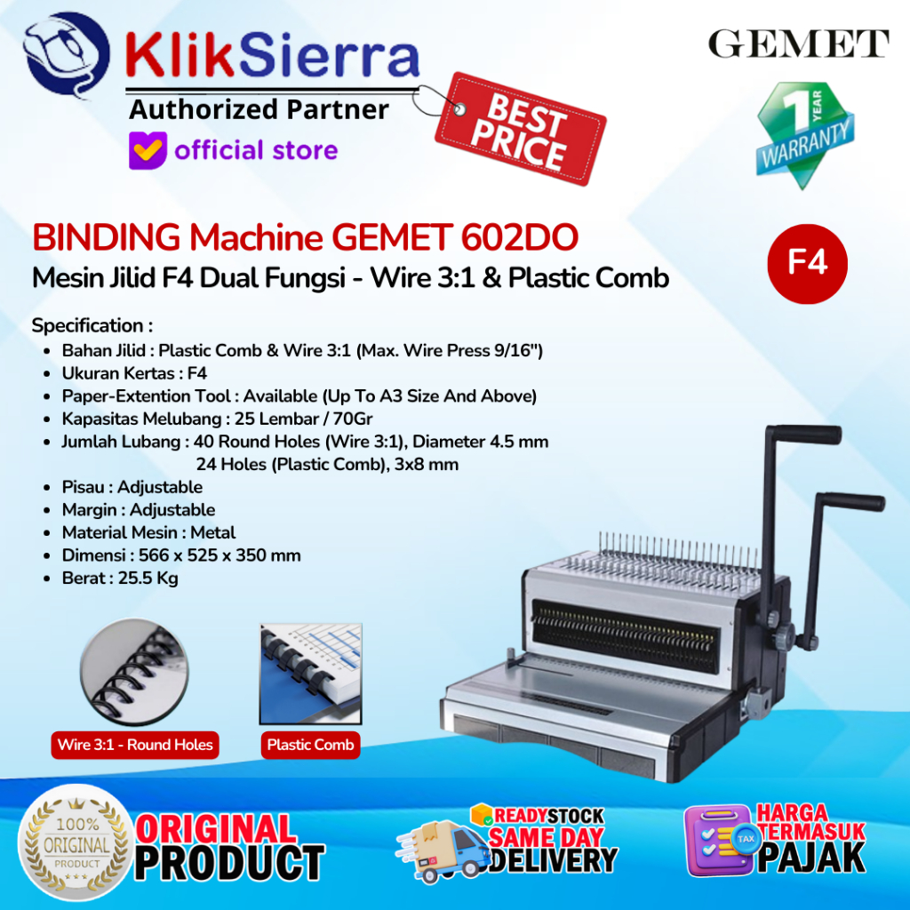 Jual GEMET 602DO Mesin Jilid F4 Dual Fungsi - Kawat Wire 3:1 dan ...