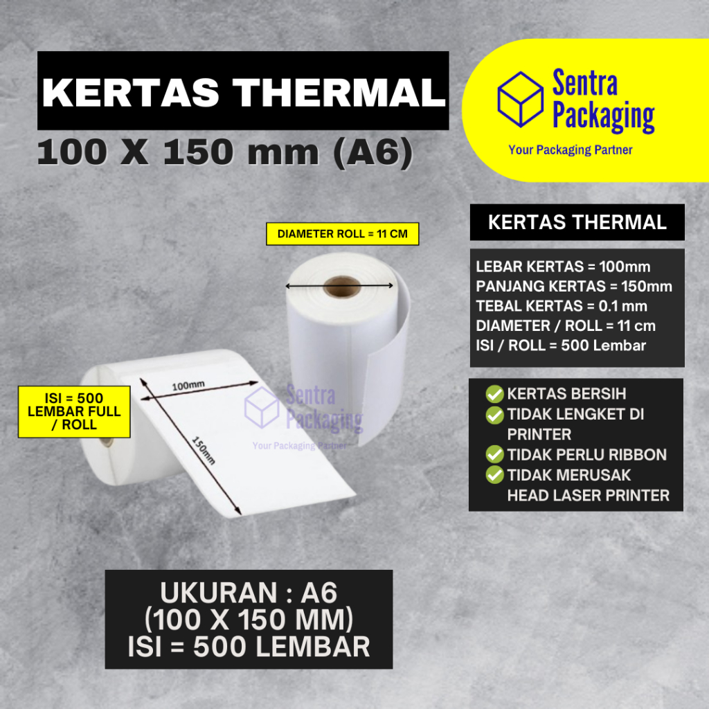 Jual Kertas Thermal A6 100x150mm Resi Label Barcode Bersih Tebal Per 1 roll | Shopee Indonesia