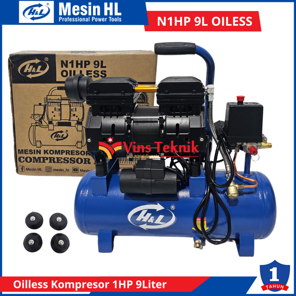 Jual Mesin Kompresor Angin Compressor Oilless 1HP H&L N1HP 9L OILESS | Shopee Indonesia