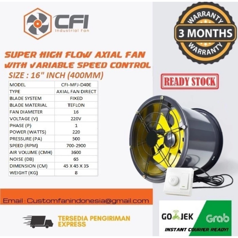 Jual 16” CFI Axial Fan Super High Flow W/Speed Control (220W/2900RPM/220V) | Shopee Indonesia