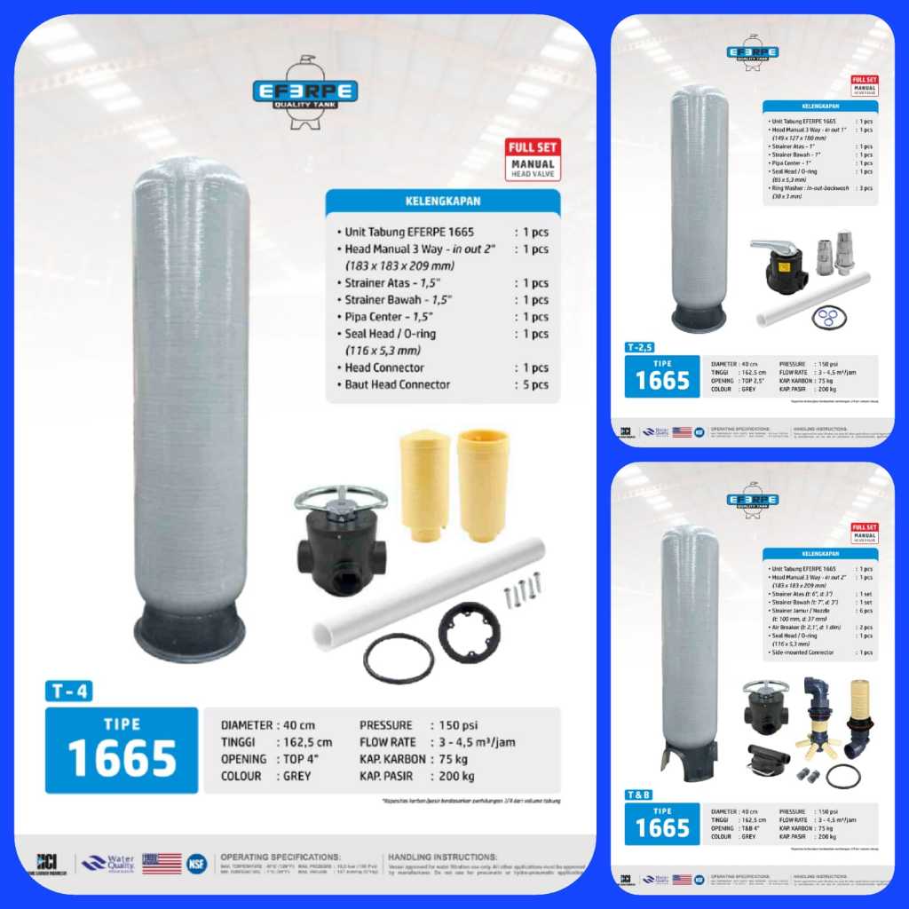 Jual Tabung Filter FRP 1665 Varian Top 2,5in / Top 4in / Top & Bottom 4 ...