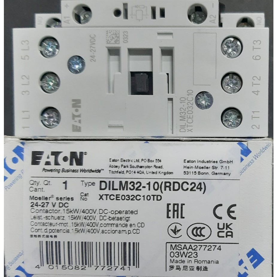 Jual EATON DILM32-10(RDC24) 24VDC 277274 Contactor 15kW 1NO EATON ...