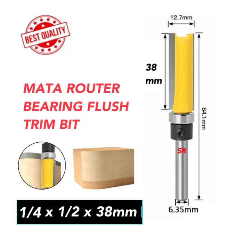 Jual Mata Router/ Profil 12mm × 38mm Roda/ Bearing Atas/ Flush Trimmer ...