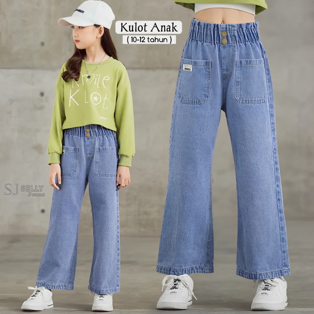 Jual New Arrival Celana Kulot Jeans Anak Perempuan Usia 10-12 Tahun | Jeans Pocket Anak korean ...