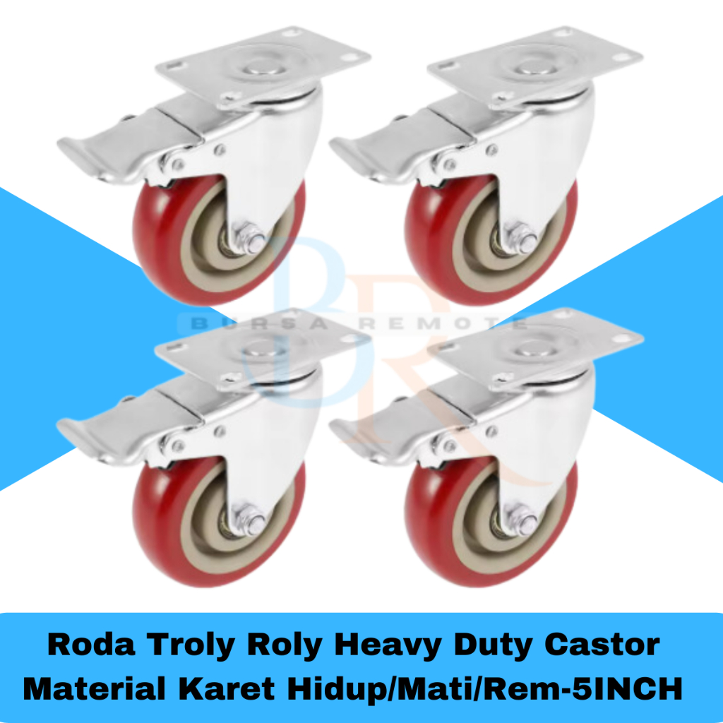 Jual Roda Troly Roly Merah Heavy Duty Castor Material Karet Hidup/Mati ...