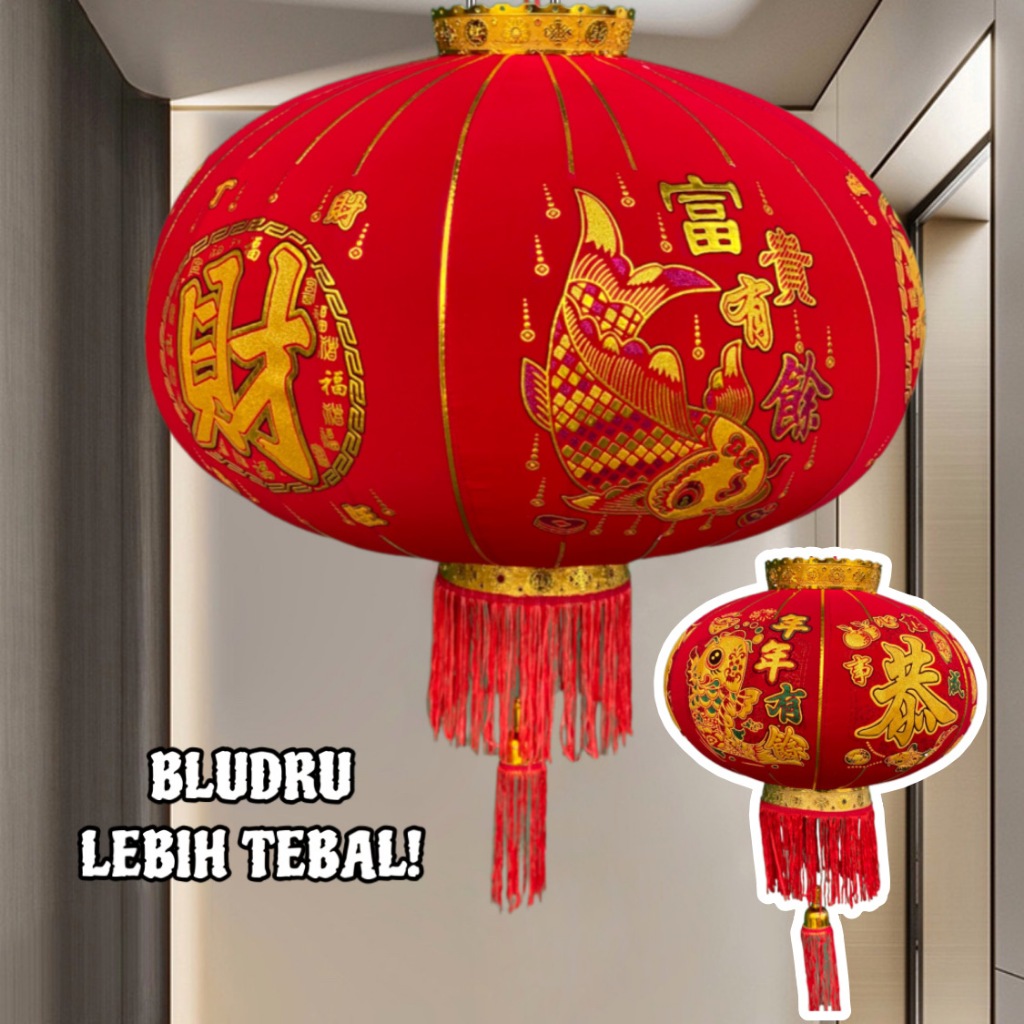 Jual [6 SISI] Lampion Imlek Bludru Tebal Besar Motif Fu Ikan / Lampion ...
