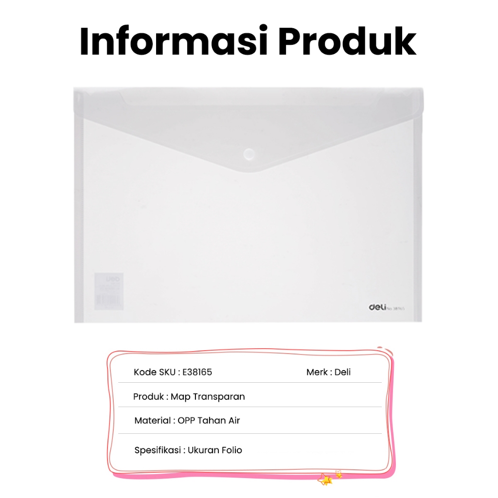 Jual Deli File Bag / Map Transparan Bahan PP Ukuran Folio Tahan Air ...