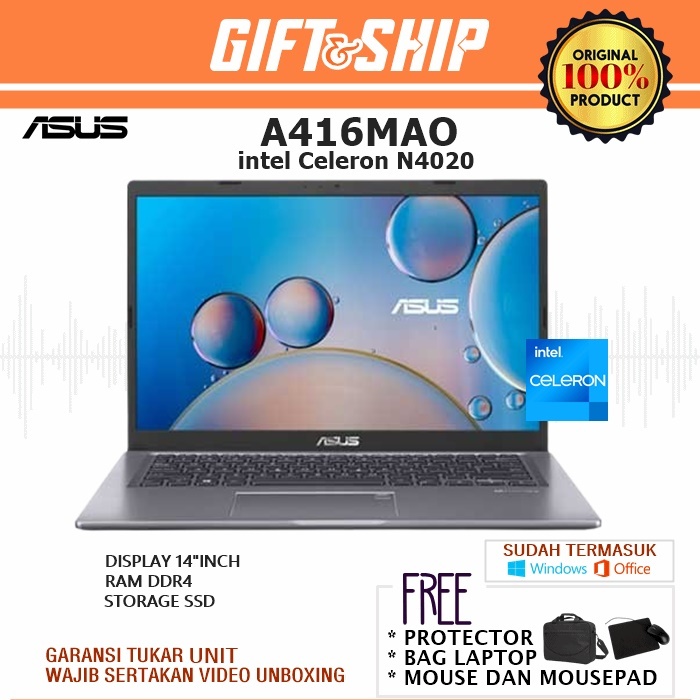 Jual ASUS A416MAO Celeron N4020 RAM 8GB/512GB SSD 14" INCH BACKLIT W 11 ...