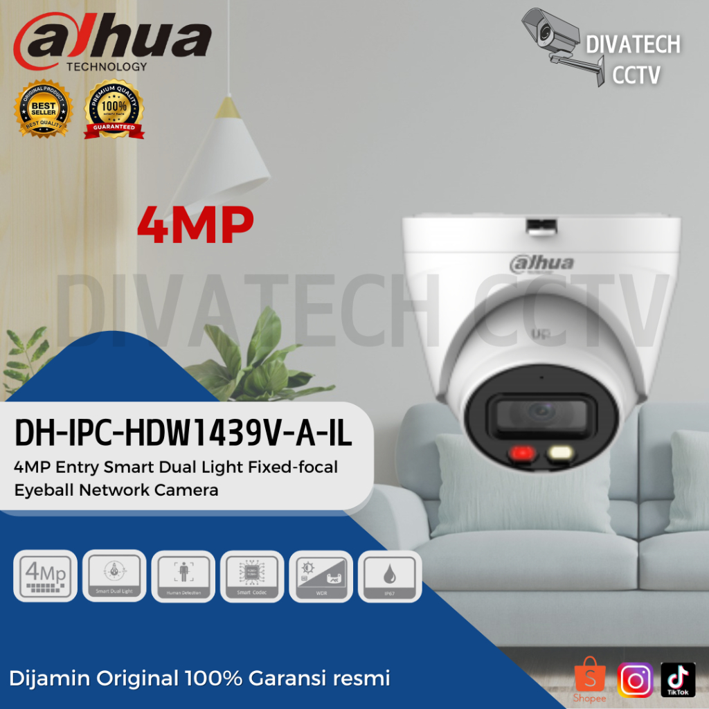 Jual DAHUA CAMERA IPC-HDW1439V-A-IL 4MP Entry Smart Dual Light Fixed ...