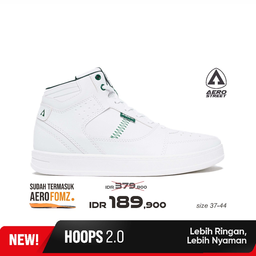 Jual Aerostreet 37-44 Hoops High 2.0 Putih Putih Hijau Tua - Sepatu ...