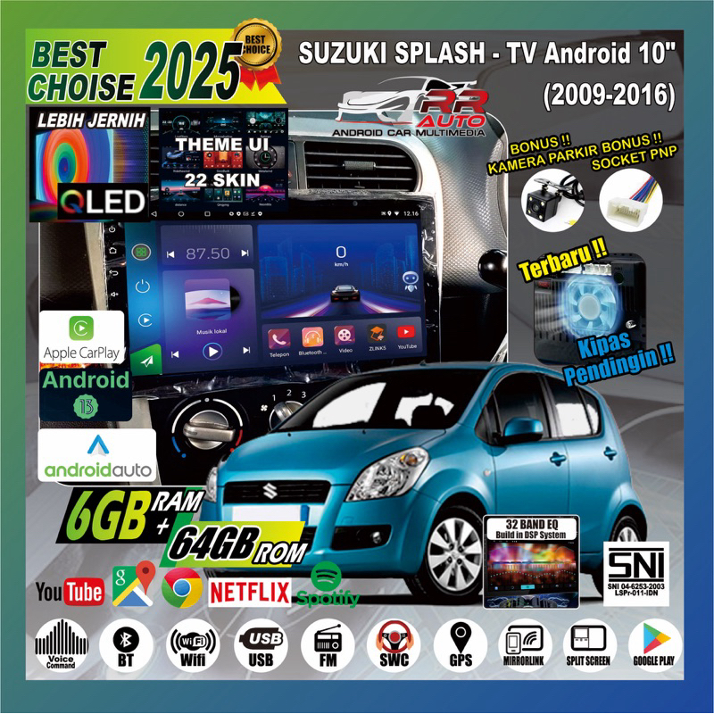 Jual Headunit Suzuki Splash | 6+64gb RAM ROM,QLED,Android 14,Apple ...