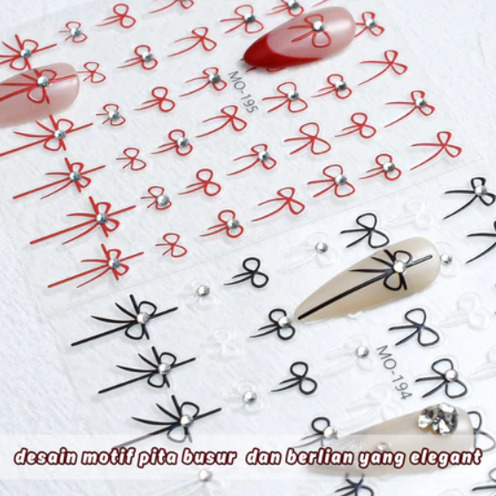 Jual Stiker Kuku 3D Motif Pita Emboss Mix Berlian Imitasi/ Sticker Pita ...