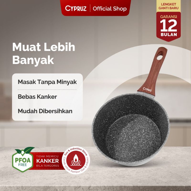 Jual Cypruz Panci Susu Anti Lengket Sauce Pan Induksi Marble 16 cm | Shopee Indonesia