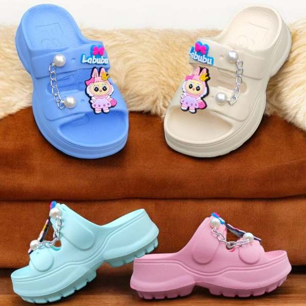Jual Sandal Anak Perempuan Ban2 Rantai Labubu Sendal Selop Wedges Anak ...