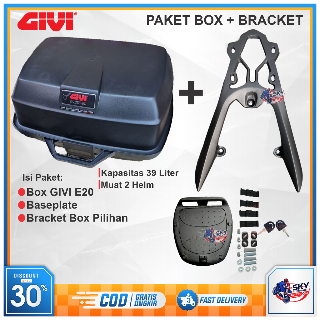 Jual Paket Box + Bracket GIVI E20 Nmax Vario Pcx Adv Xmax CB150 Beat ...