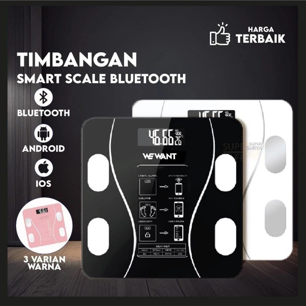 Jual Timbangan Bluetooth Digital Badan / Scale Tempered Glass Smart ...