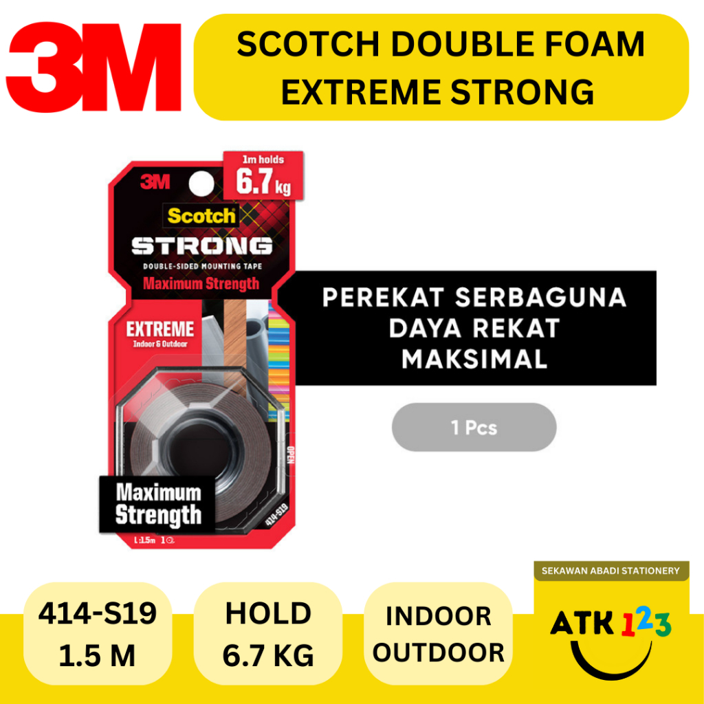 Jual 3M Scotch Double Sided-Mounting Tape, Menahan hingga 6.7kg 414-S19 EXTREME STRONG Indoor ...