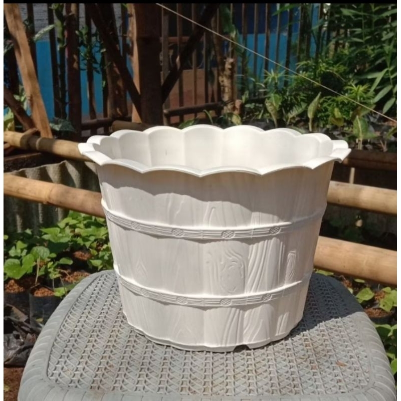 Jual POT TANAMAN MURAH POT PUTIH MOTIF KAYU UKURAN 20 | Shopee Indonesia