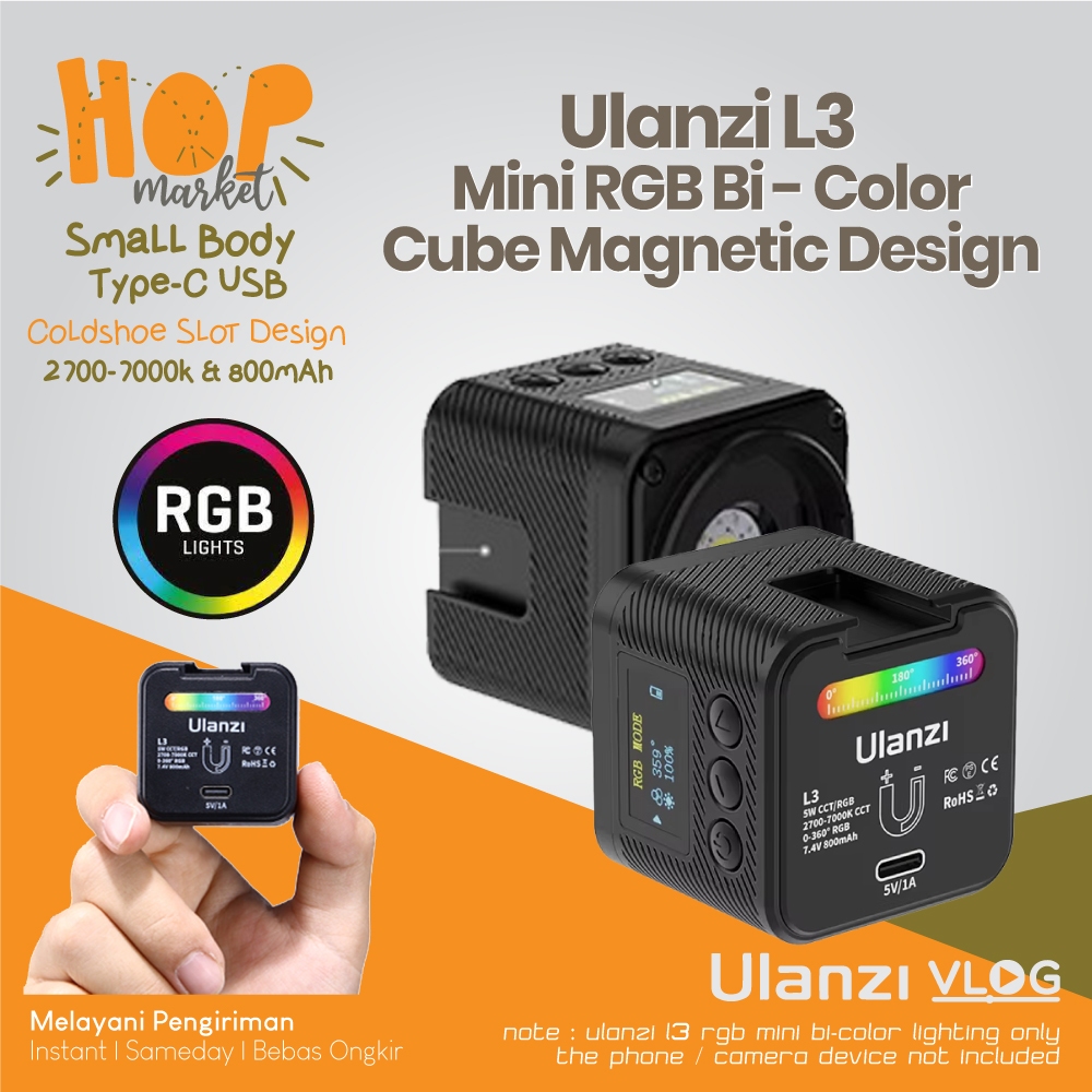 Jual ULANZI L3 RGB COB Video Light 20 Light Mode 7K LED Bi-Color Lampu ...