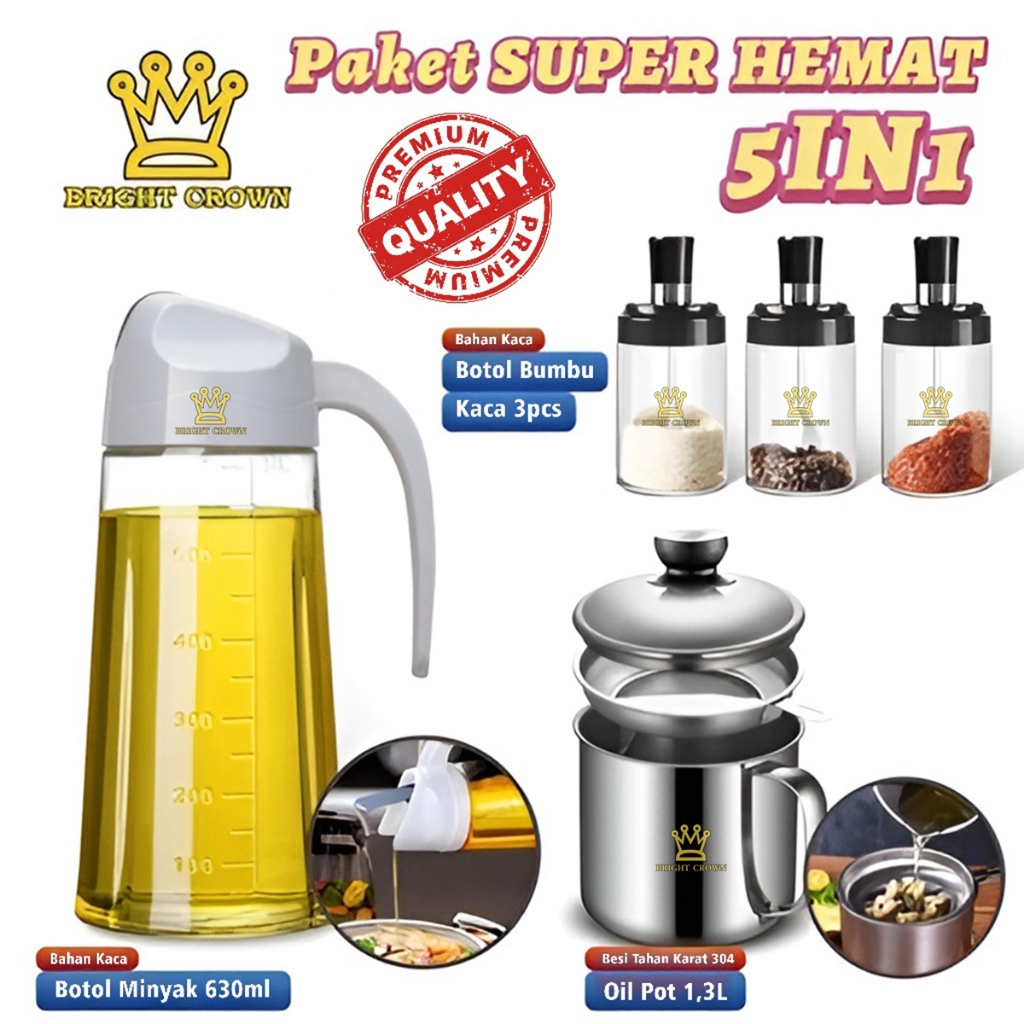 Jual Bright Crown Paket Super Hemat 5IN1 Botol Minyak Kaca 630ML + Oil ...