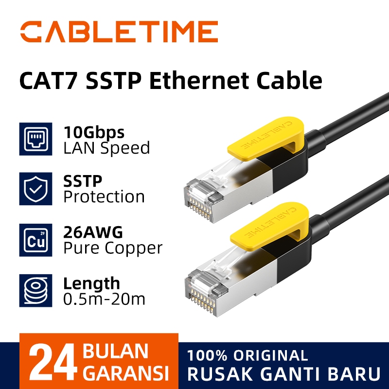 Jual CABLETIME Kabel LAN Cat 7 Ethernet Cable High Speed 10Gbps RJ45 ...