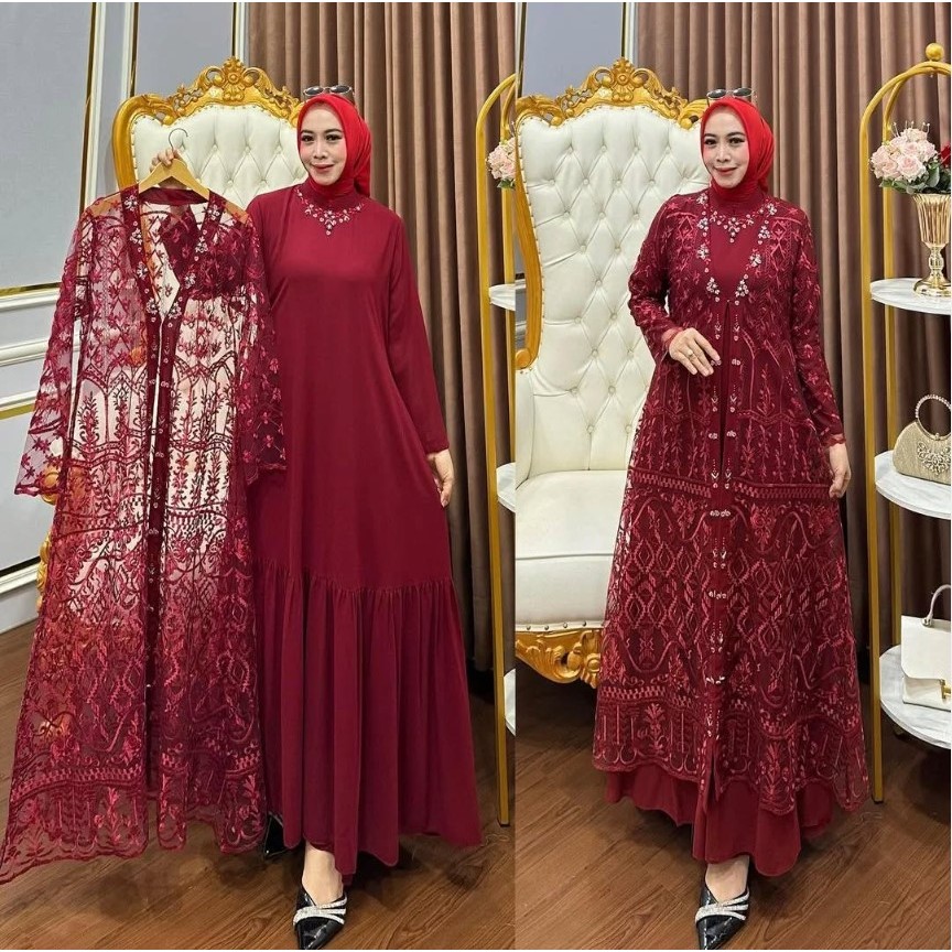 Jual Gamis 2025 Model Gamis Terbaru ARIMBI DRESS Gamis Ceruty Set Outer Brukat Kombinasi Payet ...