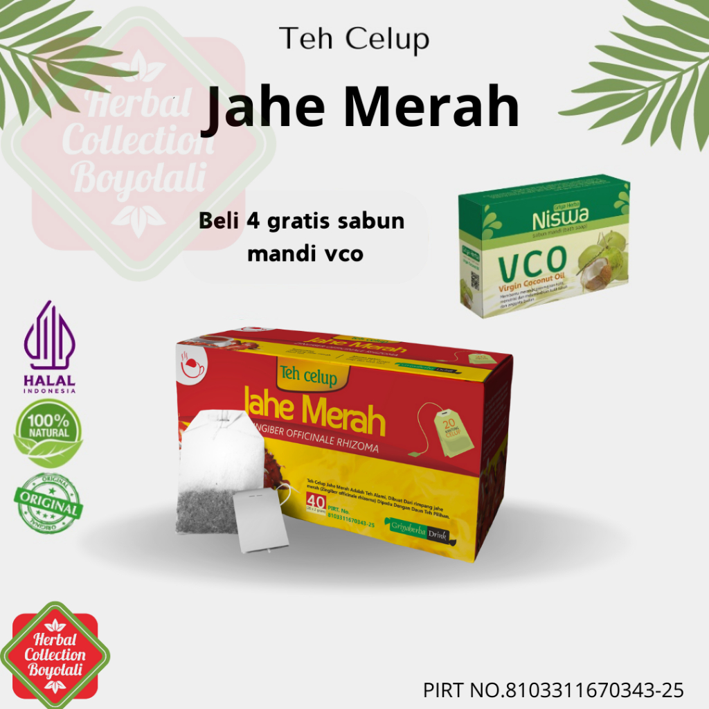 Jual Teh jahe merah griya herba isi 20 kantong untuk daya tahan tubuh ...