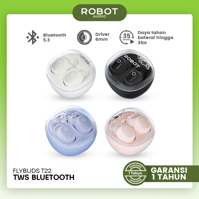 Jual ROBOT TWS Wireless Earphone Flybuds T22 Bluetooth 5.3 True Wireless Original - Garansi 1 ...