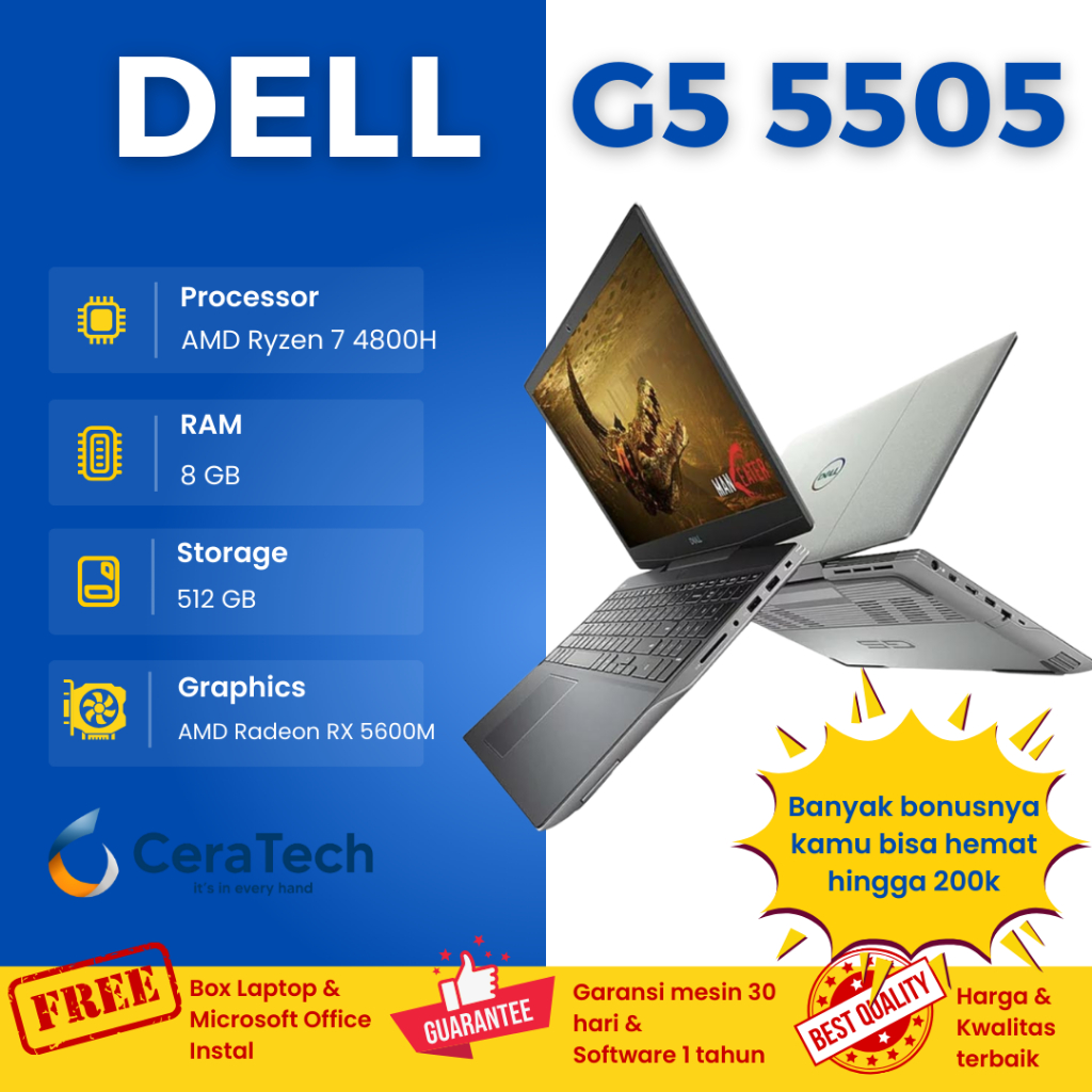 Jual Laptop Gaming Dell G5 5505 - AMD Ryzen 7 - Ram 8 SSD 512gb ...