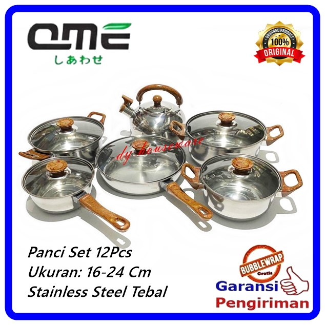 Jual Panci Set Stainless Tutup Kaca 12Pcs Dengan Teko Siul 3 Liter Panci Beranak Serbaguna ...