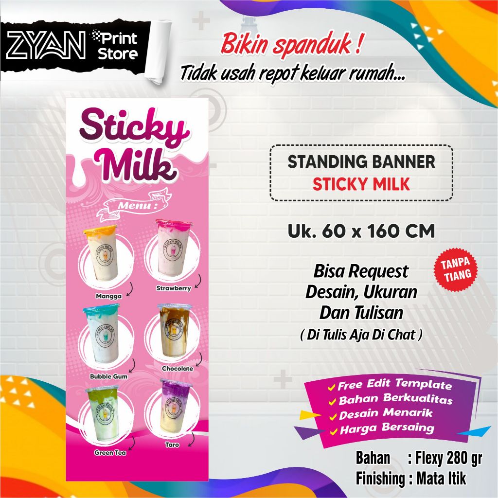 Jual SPANDUK BANNER STICKY MILK / STIKY MILKY | Shopee Indonesia