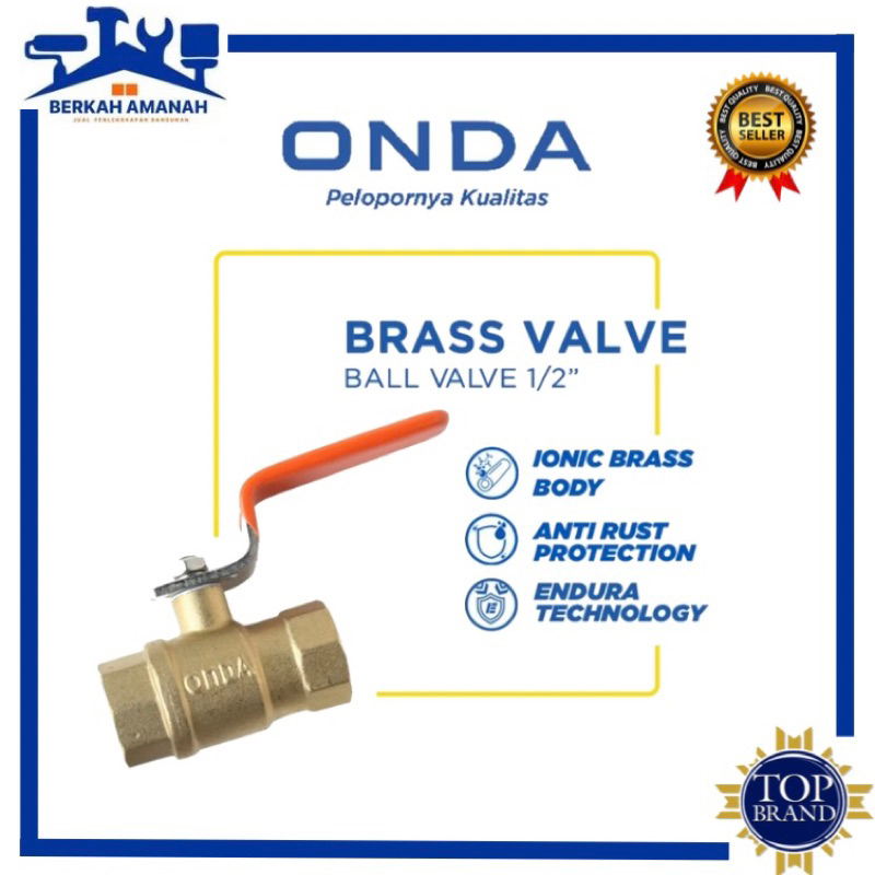 Jual Stop Kran Kuningan ONDA Original Ball Valve Tuas Panjang ukuran 1/2 inch Gratis 1 Sealtape ...