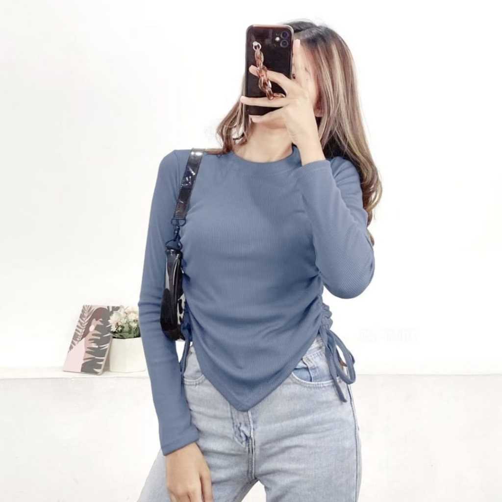 Jual CROP TOP BLOUSE SERUT SAMPING KIRI & KANAN LENGAN PANJANG | VALEN ...
