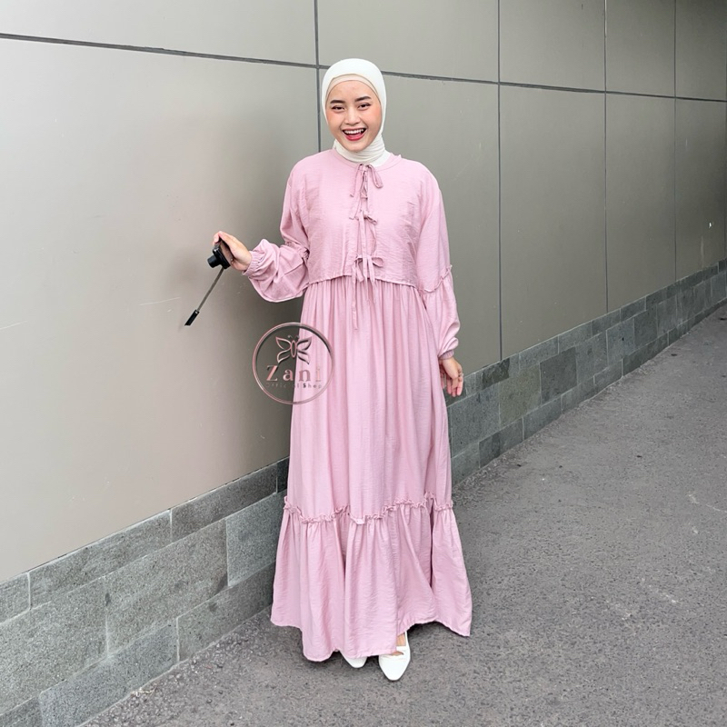 Jual Zani - Haura Dress Set Inner Outer Crop - Dress 2in1 Polos - Gamis ...