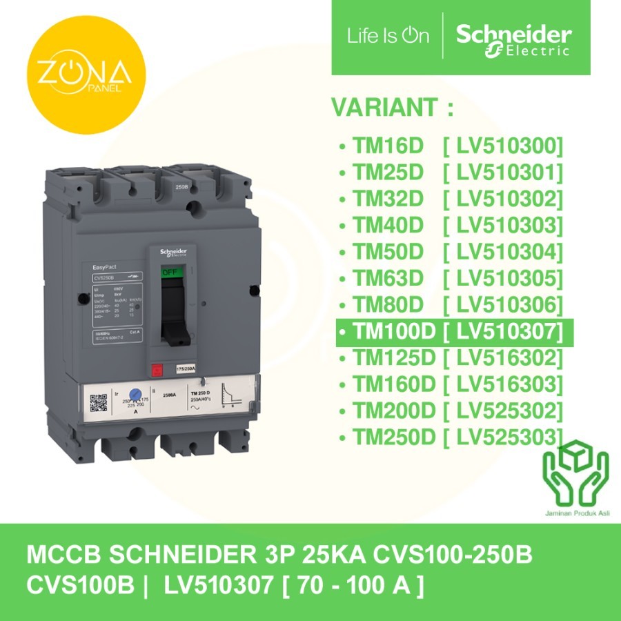 Jual MCCB SCHNEIDER EASYPACT CVS100B 3P 100A 25KA TMD TM100D LV510307 | Shopee Indonesia