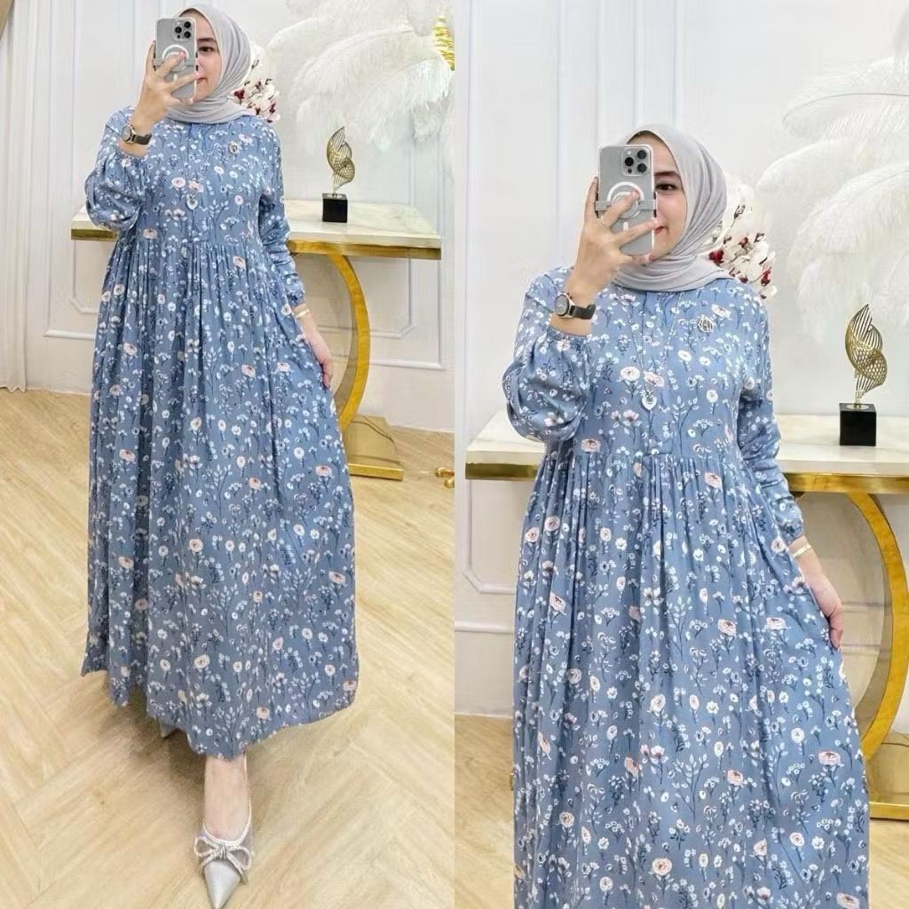 Jual Kalana Midi Dress LD 120 midi dress Busui friendly mat rayon MOTIF BUNGA | Shopee Indonesia