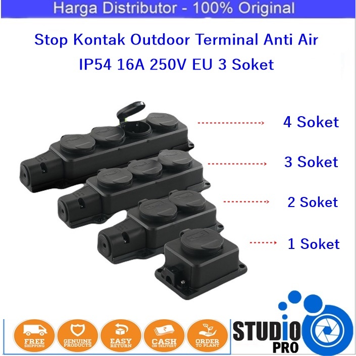 Jual Stop Kontak Outdoor Terminal Anti Air IP54 16A 250V EU 4 Soket ...