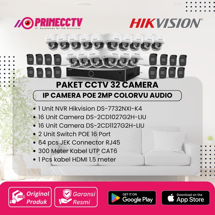 Jual PAKET 32 IP CAMERA HIKVISION 2MP COLORVU AUDIO IP CAMERA POE ...