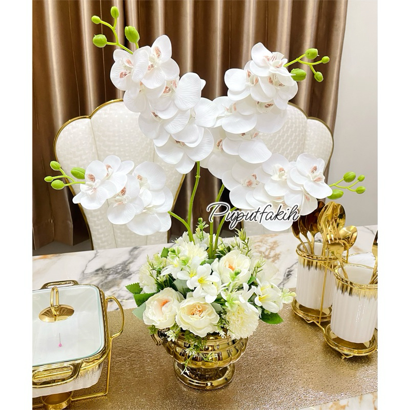 Jual Bunga artificial anggrek mix Vas keramik gold cantik banget ...