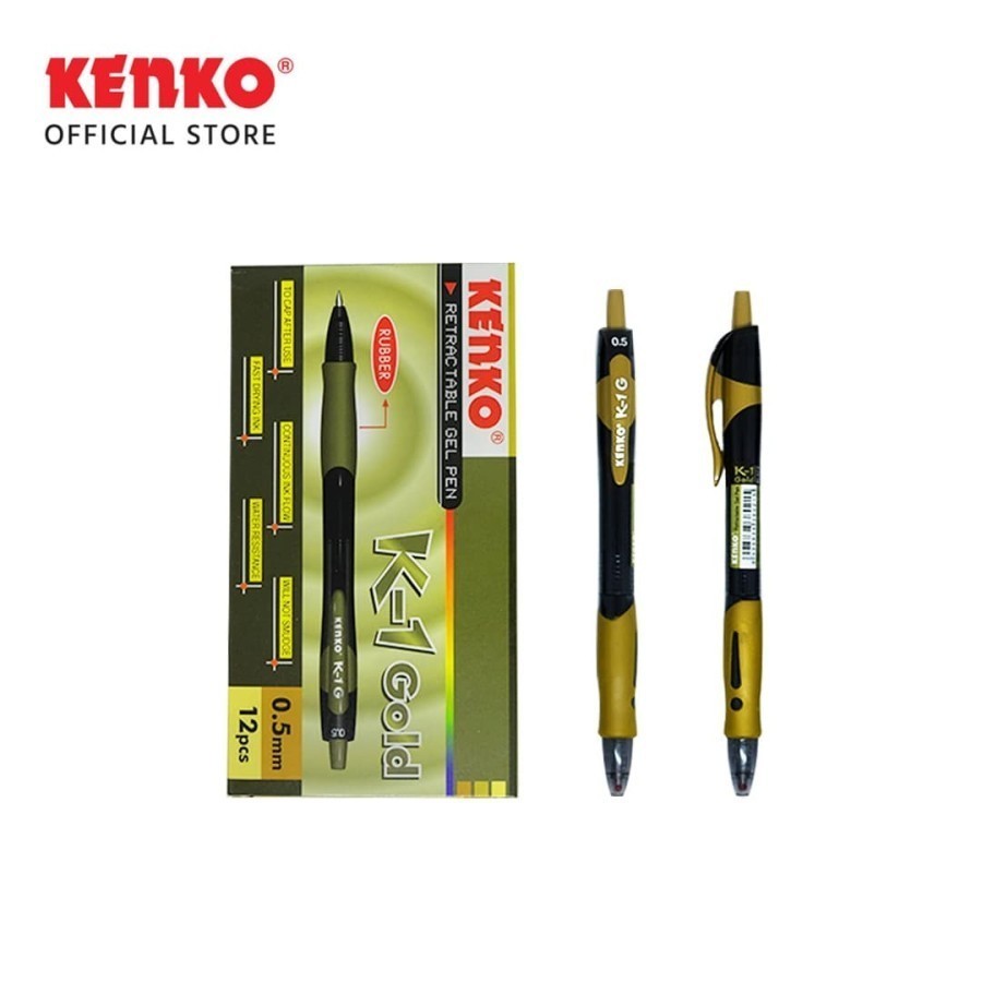 Jual Kenko Gel Pen K-1 Gold 0.5mm Retractable HITAM Original (12 PCS) / Ballpoint Bolpen Pulpen ...